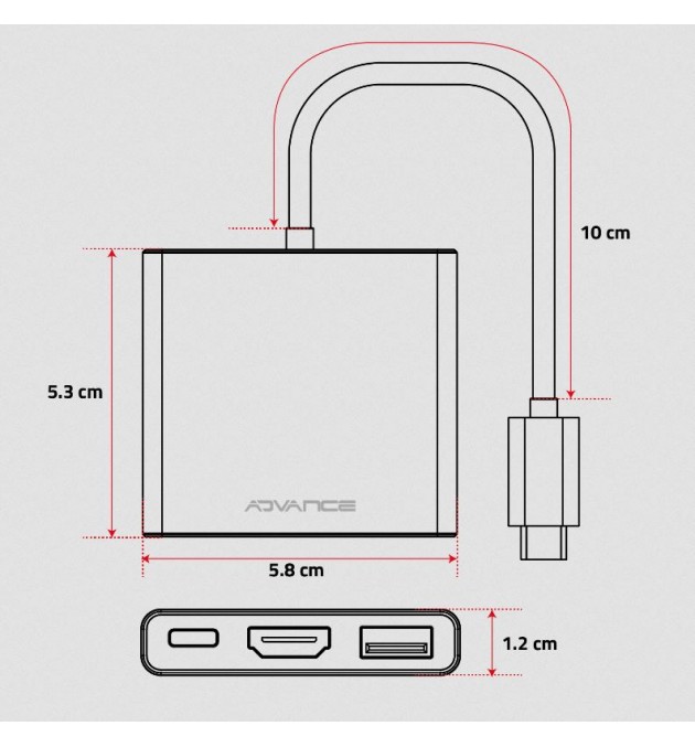 HUB ALU 3 EN 1 XPAND SMART ADVANCE HUB-C3IN1 USB-C VERS USB 3.0 / USB-C ...